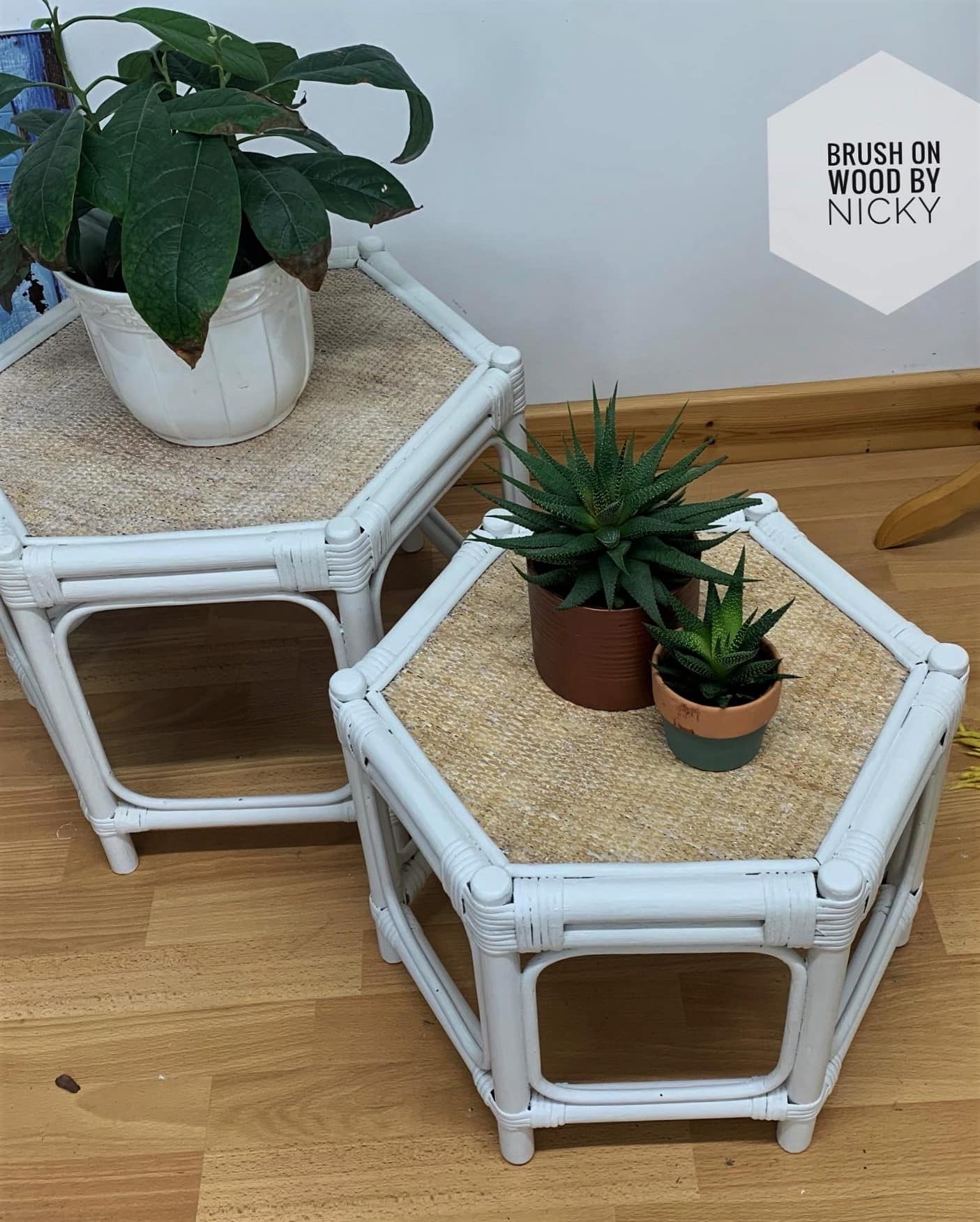 Contemporary Nesting Geometric Bamboo Side Tables - Set of Two - Brush ...